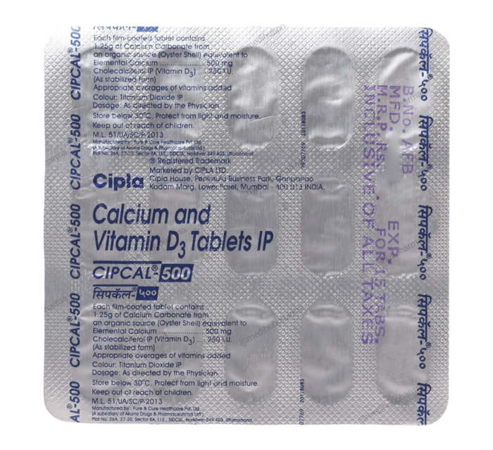 Cipcal 500 Tablet (15 Tab Strip) Source of Calcium and Vitamin D ...
